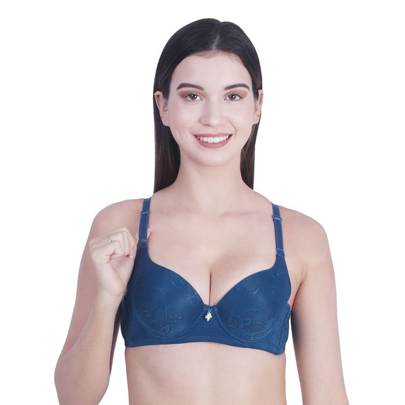 Buy BRACHY Women Self Design Wired Lightly Padded Push Up Bra Navy Blue Online