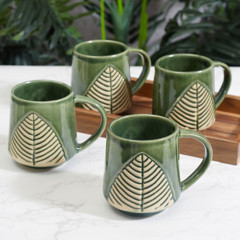 Buy HomeTown Fiesta Studio Pottery Argala Coffee Mug Set Of 4 In Green ...