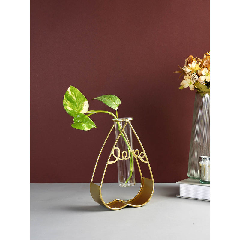 Buy Tayhaa Love Transparent Metal & Glass Tube Flower Vase Online