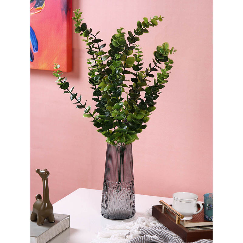 Buy Tayhaa Obsidian Wave Grey Textured Glass Flower Vase Online