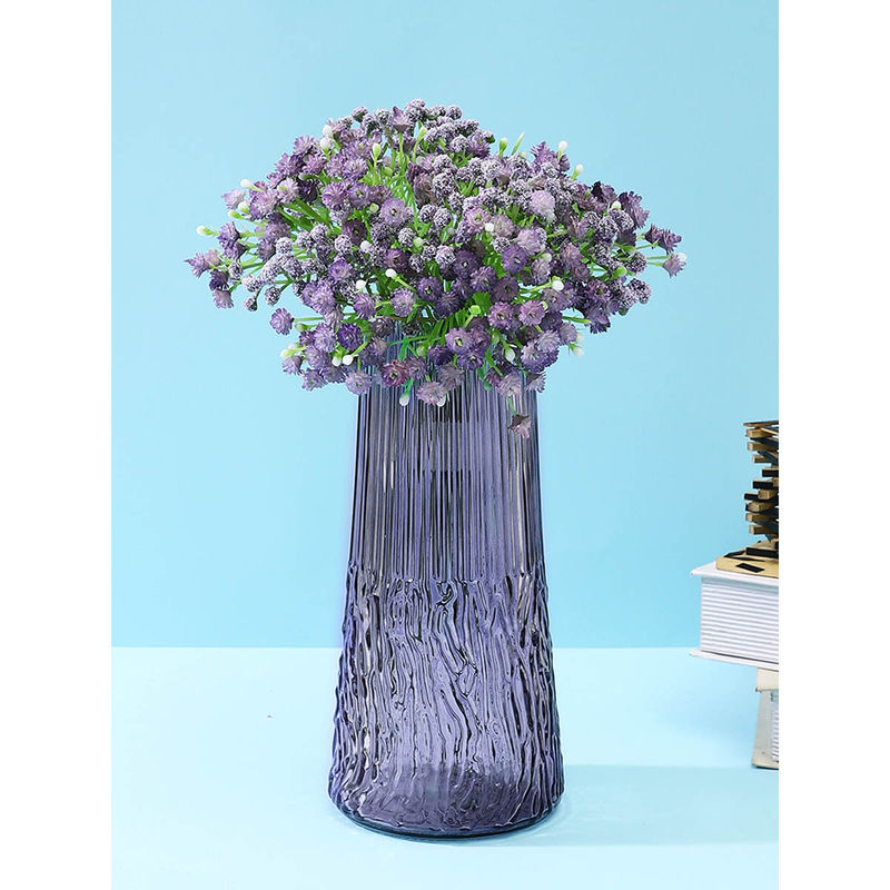 Buy Tayhaa Obsidian Purple Wave Textured Glass Flower Vase Online