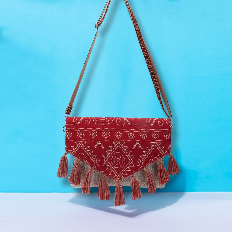 Buy Anekaant Tribal Natural & Red Cotton Shenel Ethnic Motifs Jacquard ...
