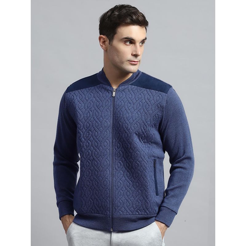 Buy Monte Carlo Men Textured Blue High Neck Full Sleeve Jacket Online