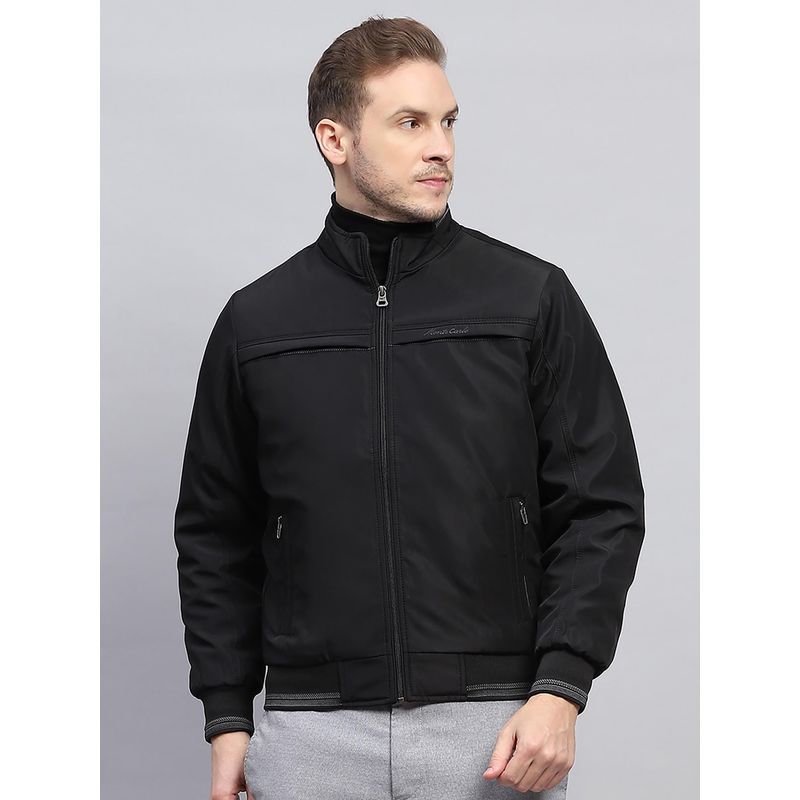 Buy Monte Carlo Men Solid Black High Neck Full Sleeve Jacket Online