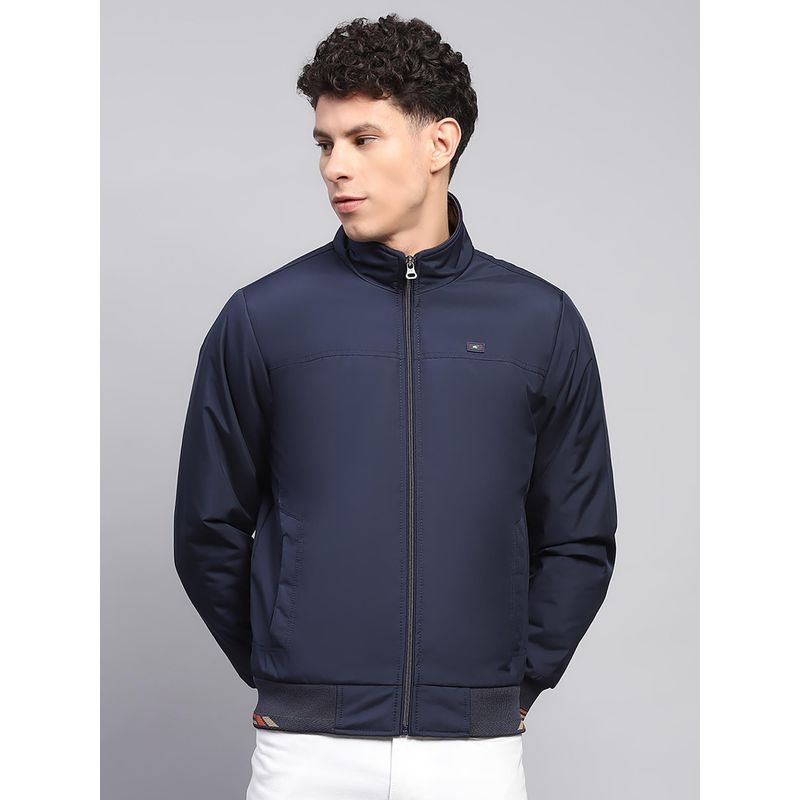 Buy Monte Carlo Men Solid Navy Blue High Neck Full Sleeve Jacket Online