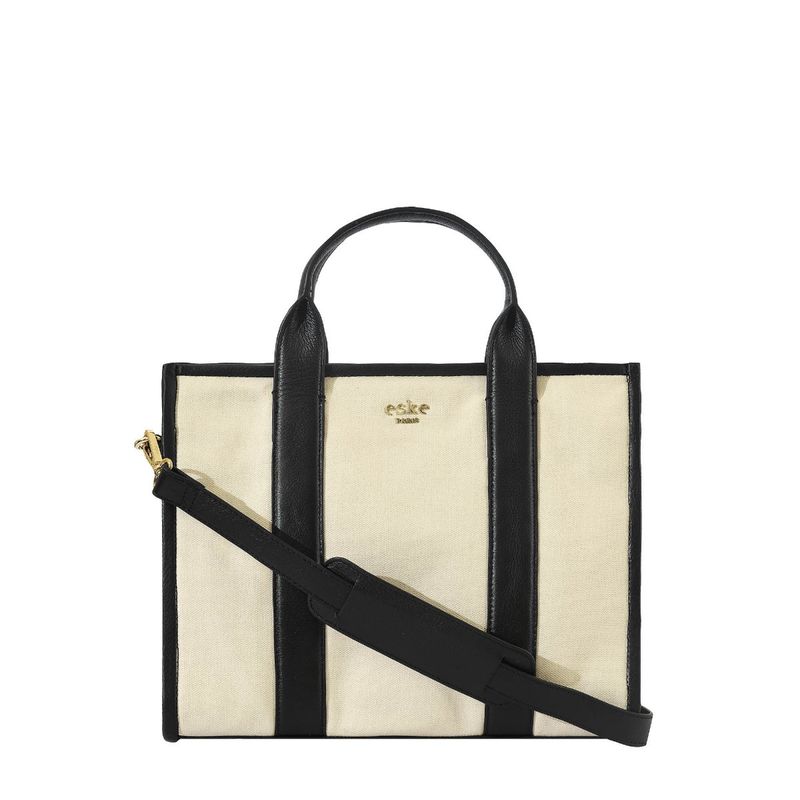 Buy Eske Ivory Black Solid Leather Tote Bag for Women Online