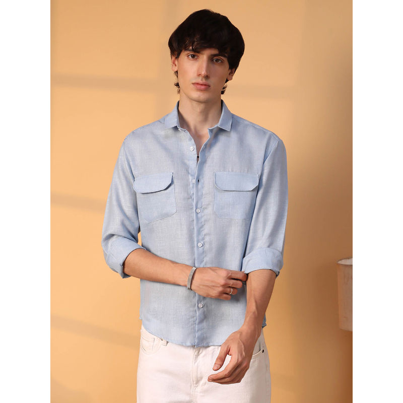 Buy Campus Sutra Mens Powder Blue Solid Utility Shirt Online
