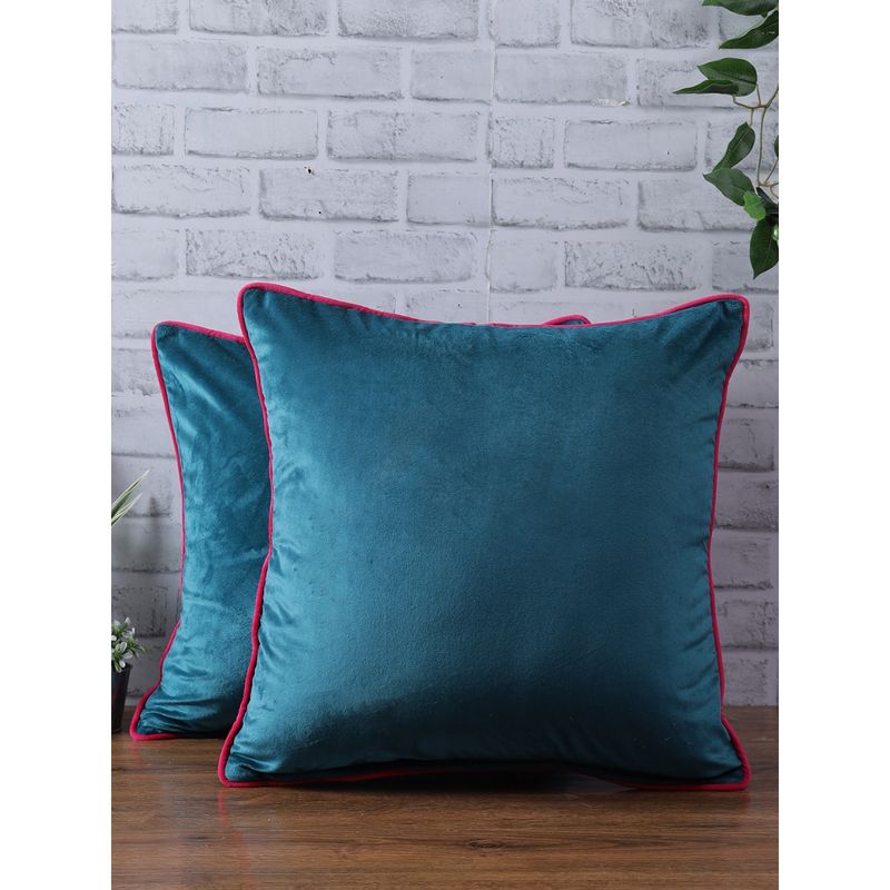 Buy eyda Velvet Blue Color Cushion Covers Set Of 2-18X18 Inch Online