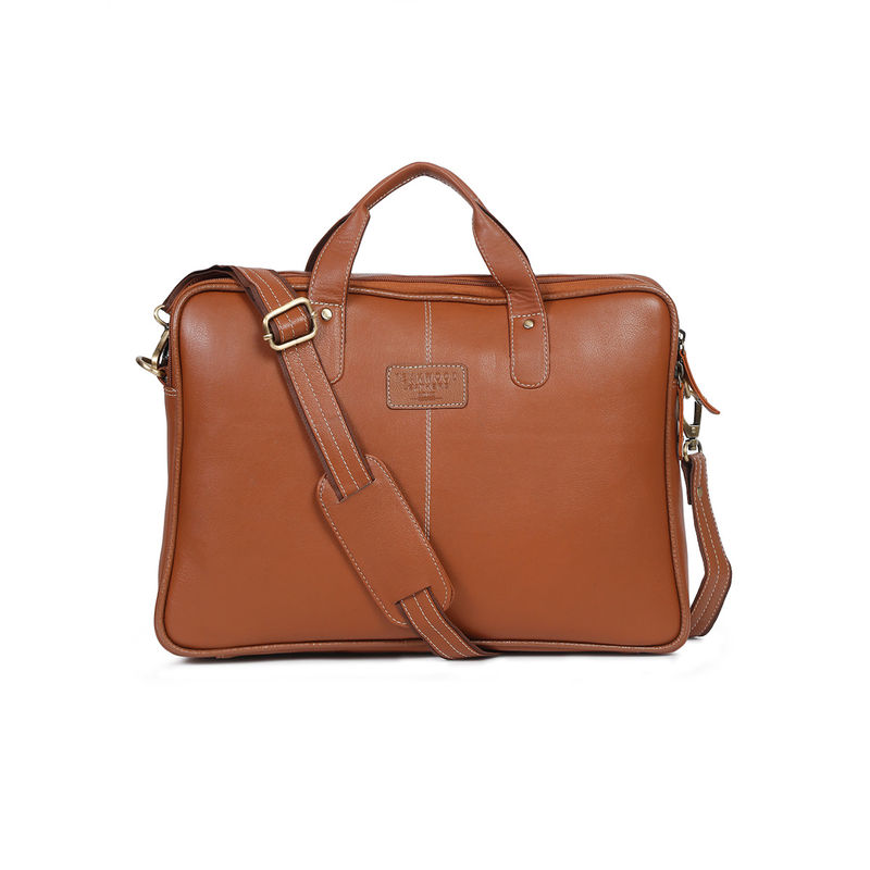 Buy Teakwood Unisex Tan Leather Laptop Bag Online