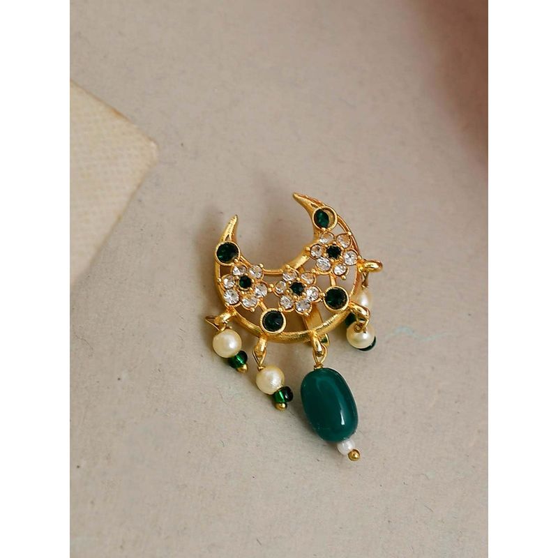 Buy Silvermerc Designs Green Meenakari Gold Plated Pearl Besar Nose Pin ...