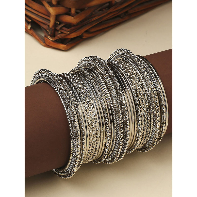 Buy OOMPH Combo of 26 Oxidised Silver Bangle Set for Women & Girls Online