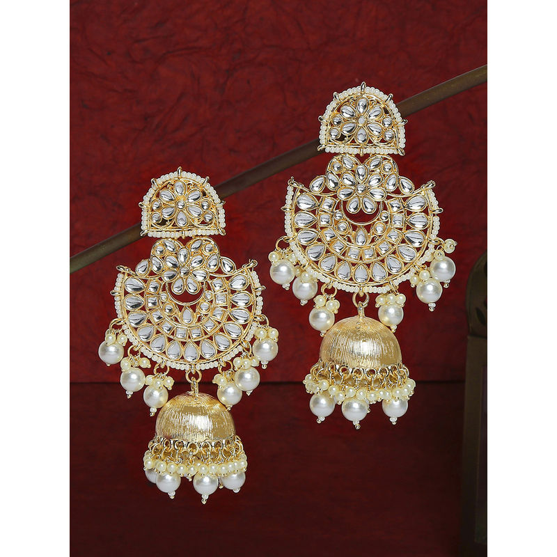 Buy OOMPH Gold Jadau Kundan Large Jhumka Earrings Online