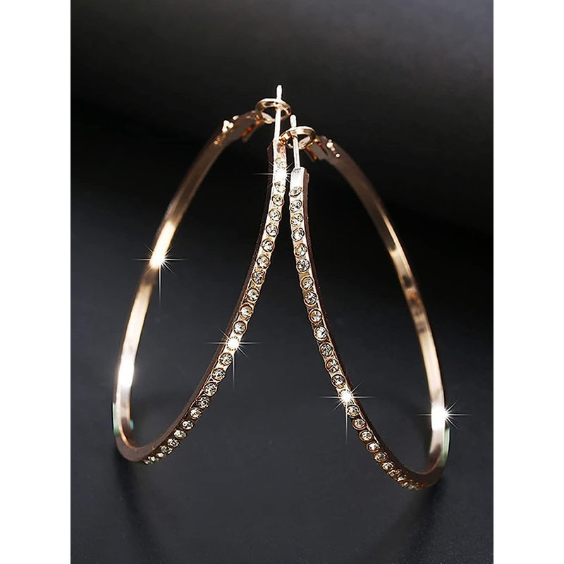 Buy OOMPH Rose Gold Large Crystal Party Fashion Hoop Drop Earrings Online