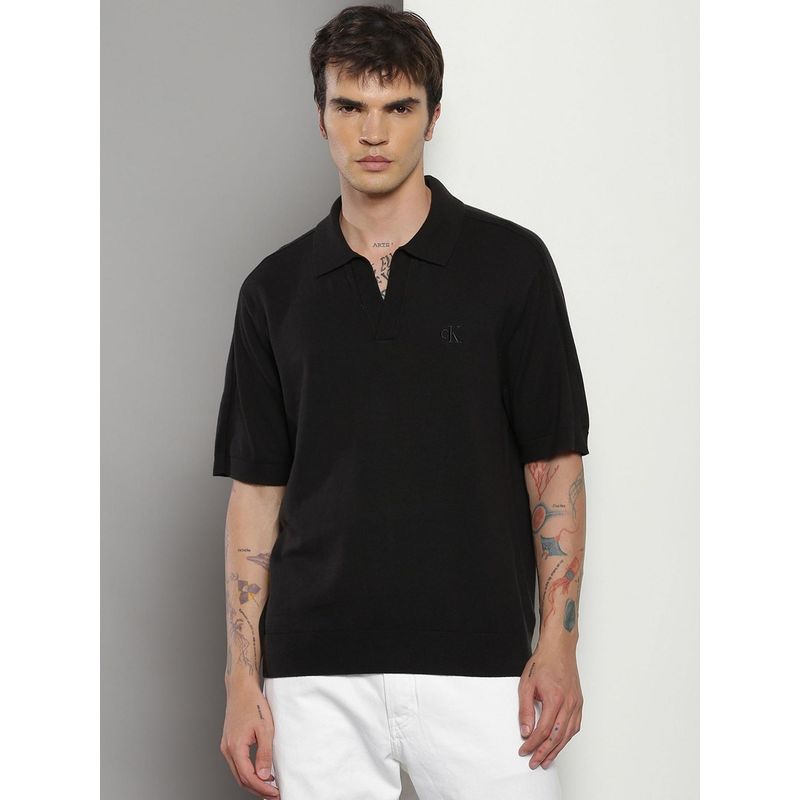 Buy Calvin Klein Men Black Cotton Solid Relaxed Fit Polo T-Shirt Online