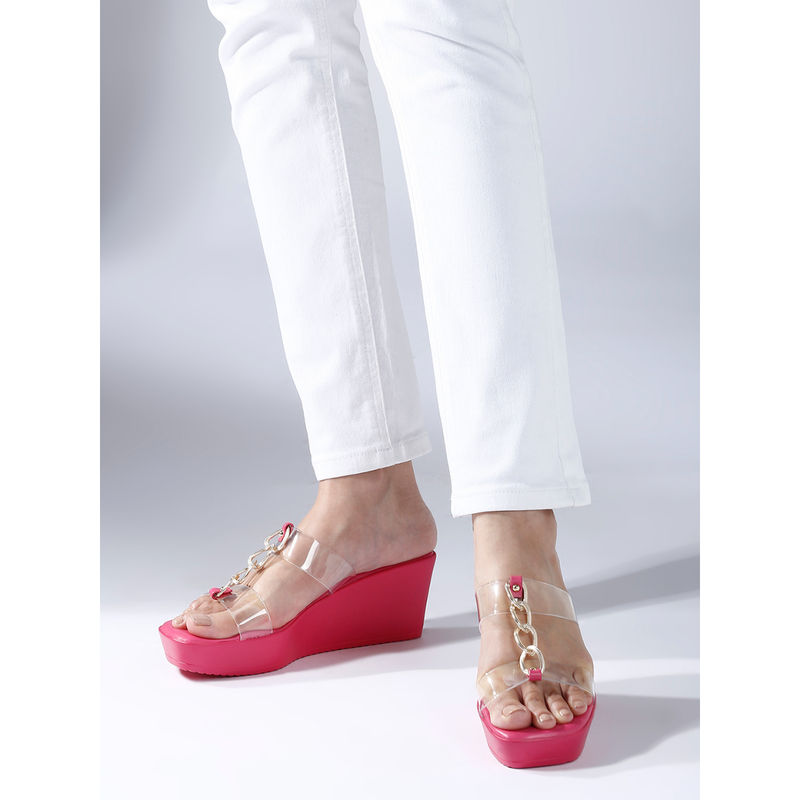 Buy Inc.5 Women Pink Transparent Two Strap Wedges with Chain Details Online