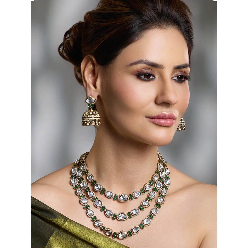 Buy Joules By Radhika Green Samragi Layered Necklace with Earrings Online