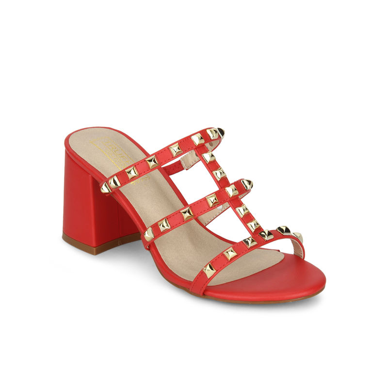 Buy Truffle Collection Red Pu Studded Block Heels Online