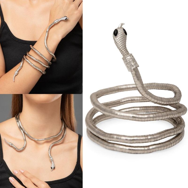Buy MAASHA Silver Snake Coil Bracelet For Women, Bold Flexible Serpent ...