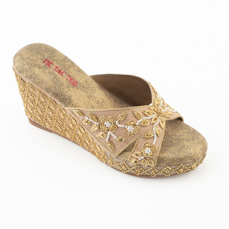 Buy Tic Tac Toe Tan & Brown Gold Heel Work Wedges Online