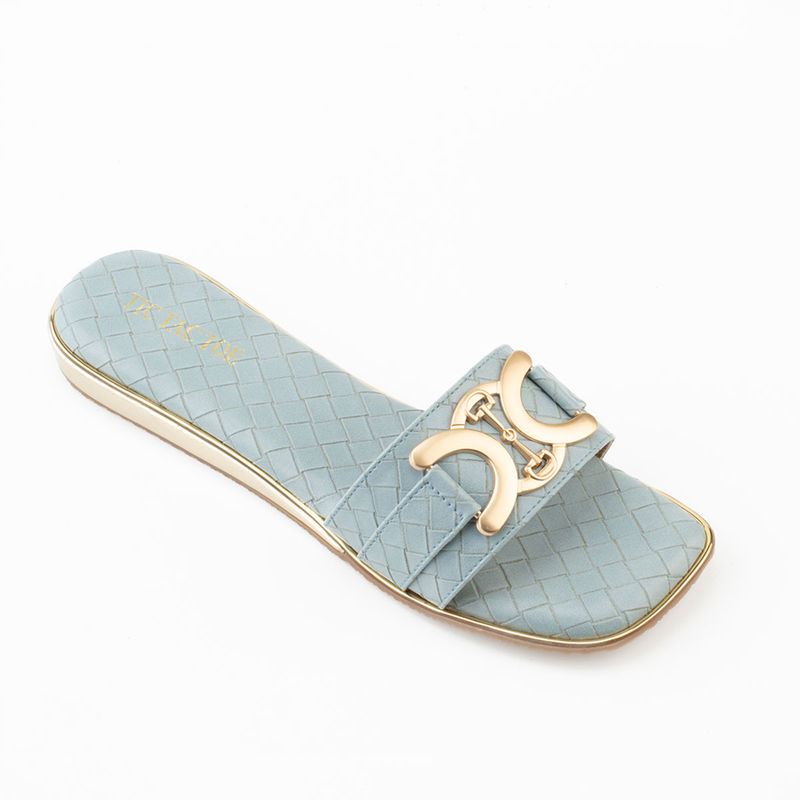 Buy Tic Tac Toe Powder Blue Chequered Fitting Flats Online