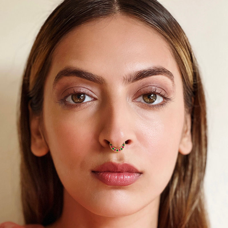 Buy Azai by Nykaa Fashion Festive Pink & Green Septum Nose Ring Online