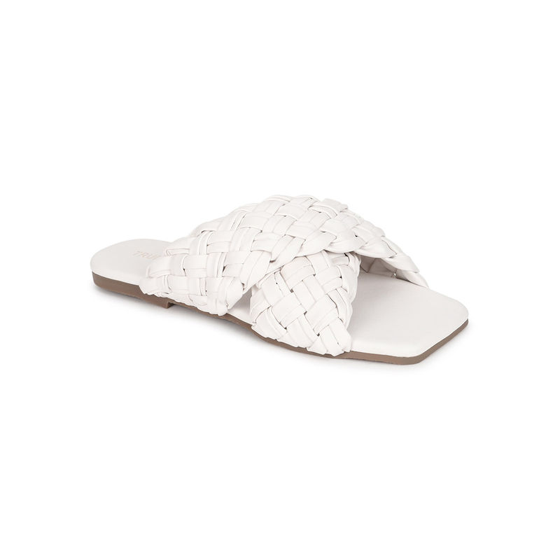 Buy Truffle Collection White Patterned Flats Online