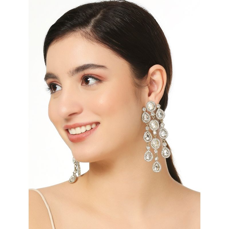 Buy OOMPH Crystal Studded Fashion Chandelier Long Drop Earrings Online