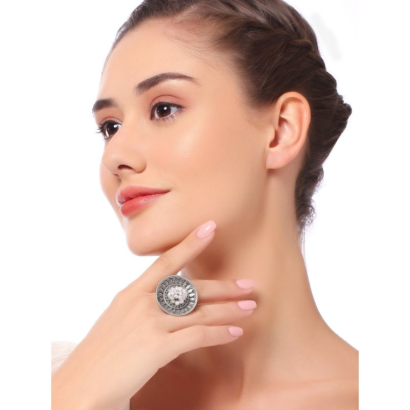 Buy OOMPH Oxidised Silver Ring - Tribal / Afghan Theme Online