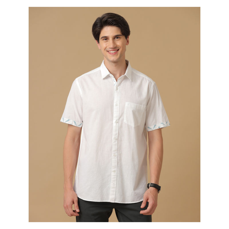 Buy Cavallo By Linen Club White Solid Blended Linen Casual Shirt Online