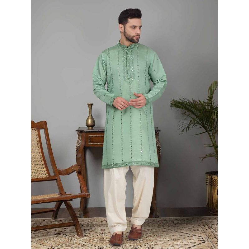 Buy Kraft India Men Green Embroidered Kurta with Salwar (Set of 2) Online
