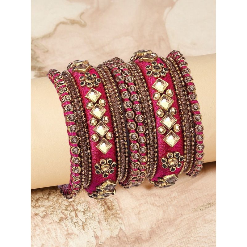 Buy OOMPH Combo of 18 Rani Pink Bridal Chuda Bangle Set | Silk Thread ...