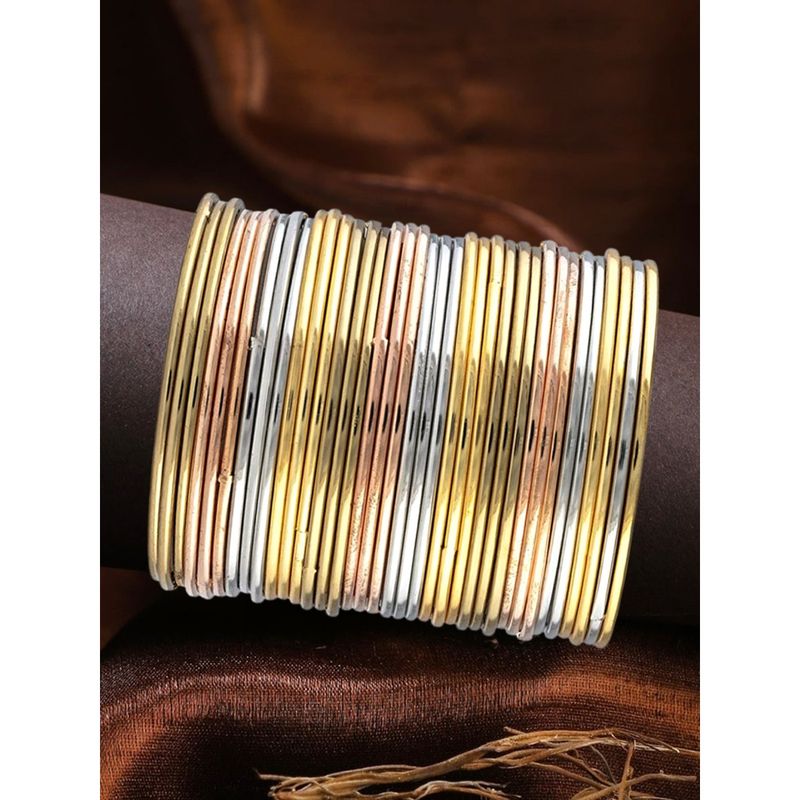 Buy OOMPH Combo of 36 Gold, Silver & Rose Gold Rim Jhim Bangle Set for ...