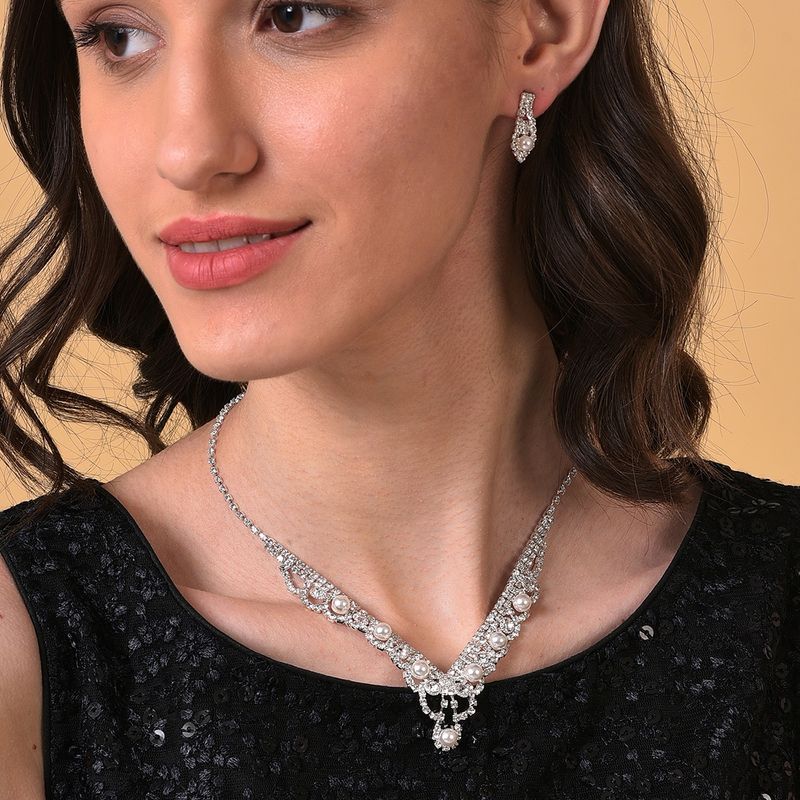 Buy SOHI Women Bling Jewellery Set - White Online