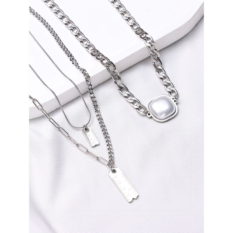 Buy SOHI Metallic Silver Urban Chain Necklace (Set Of 3) Online