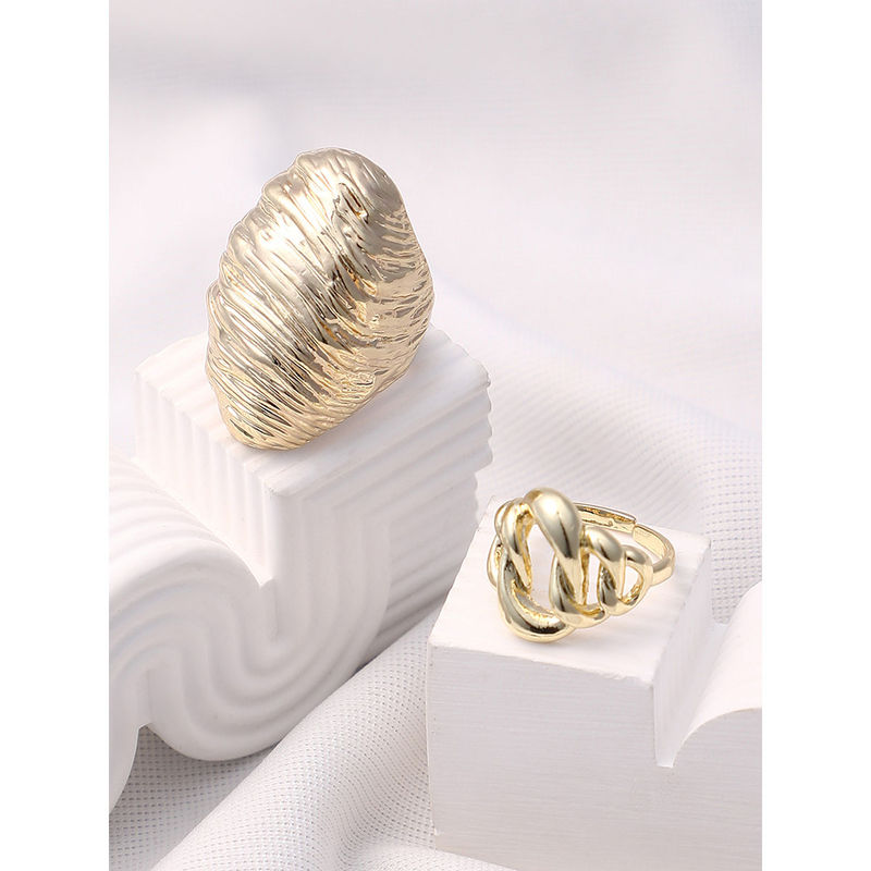 Buy SOHI California Gold Metallic Statement Ring (Set Of 2) Online