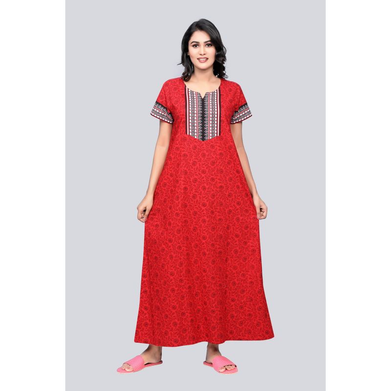 Buy evolove Vibrant Bliss Cotton Nighty Maxi Red Online
