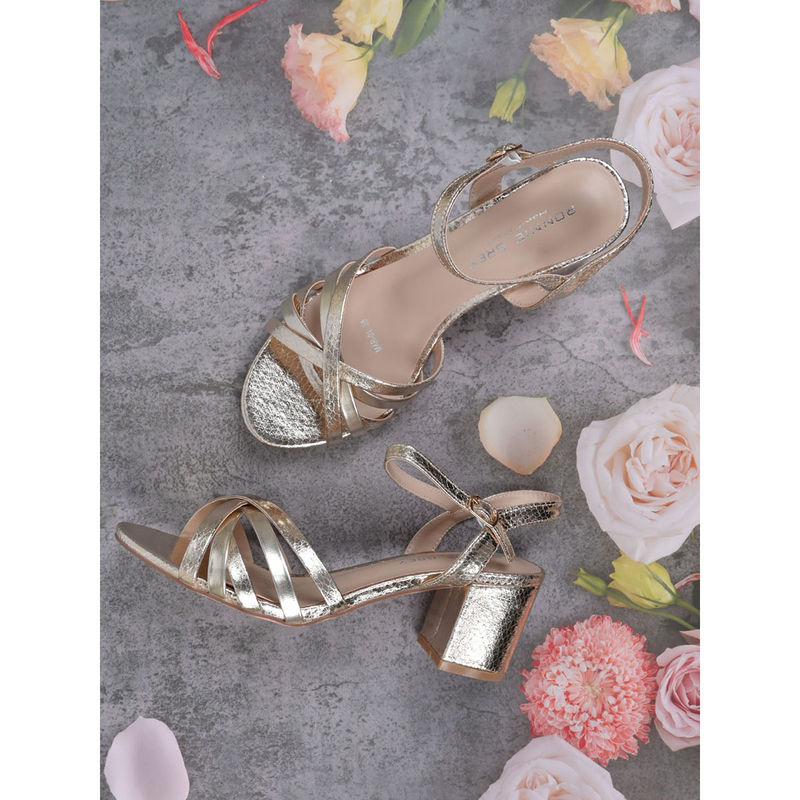 Buy Ronnie Grey Women Gold Metallic Heels Online