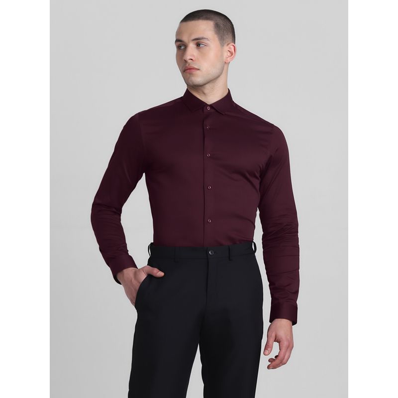 Buy Jack & Jones Maroon Slim Fit Stretch Shirt Online