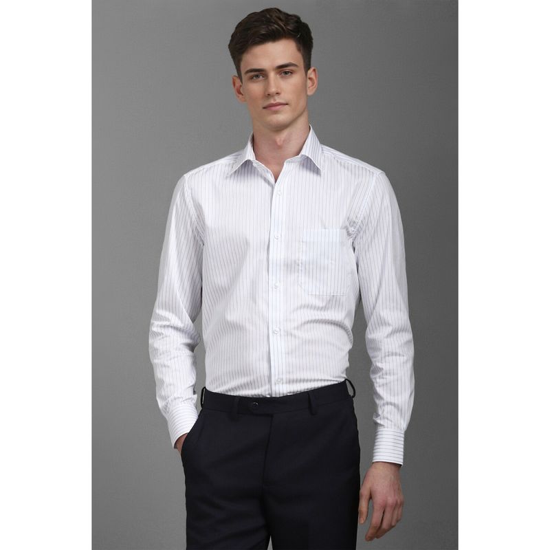 Buy Louis Philippe Men White Stripes Full Sleeves Formal Shirt Online
