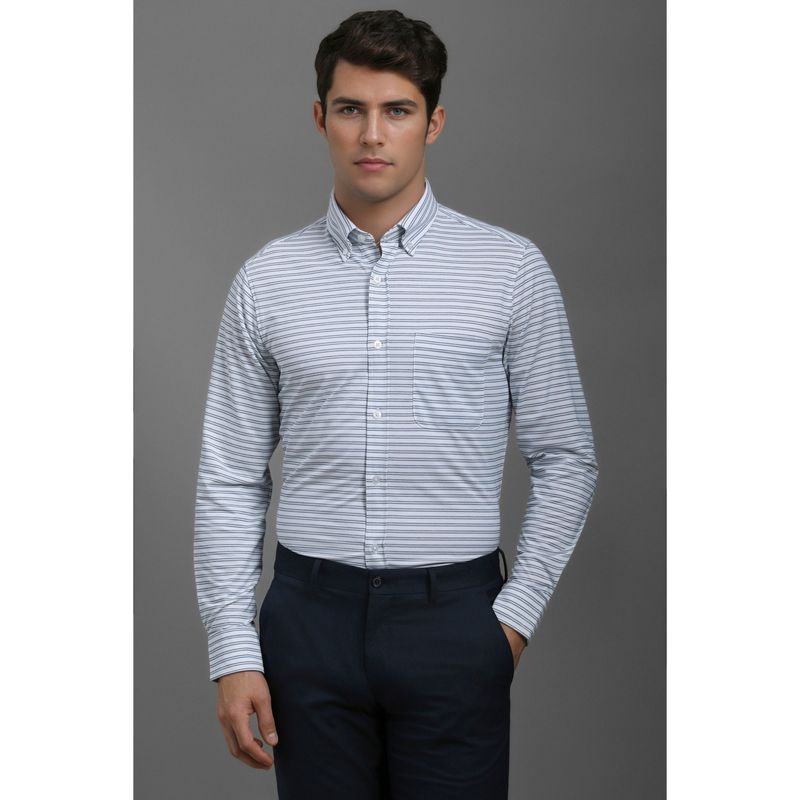 Buy Louis Philippe Men White Stripes Full Sleeves Formal Shirt Online