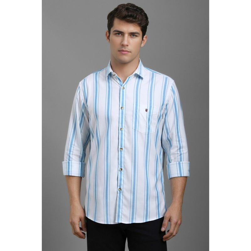 Buy Louis Philippe Men White Stripes Full Sleeves Casual Shirt Online