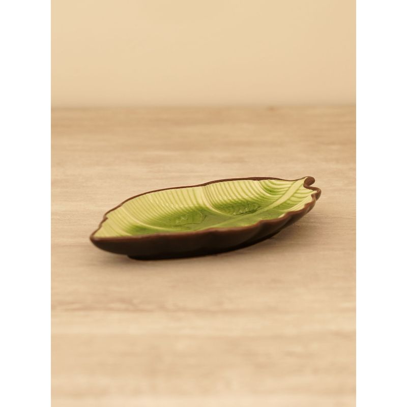 Buy Pure Home + Living Light Green Adler Leaf Ceramic Platter Online