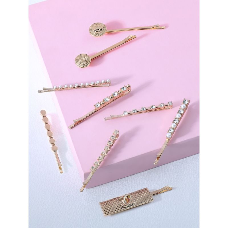 Buy Zaveri Pearls Set of 9 Gold Tone Contemporary Party Bling Hair Pins ...