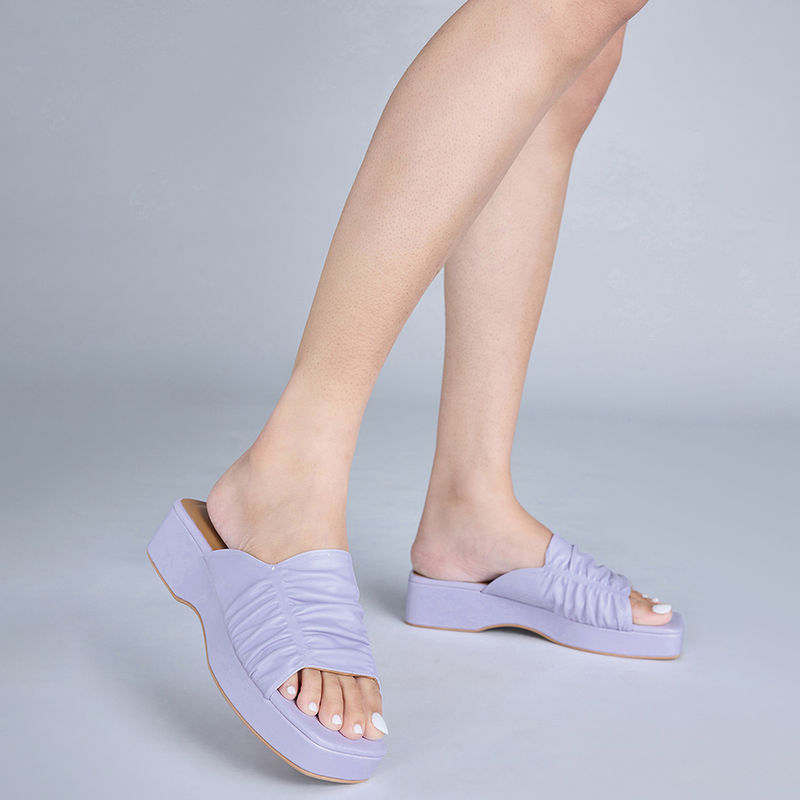 Buy MIXT by Nykaa Fashion Lilac Ruched Slider Flatforms Online