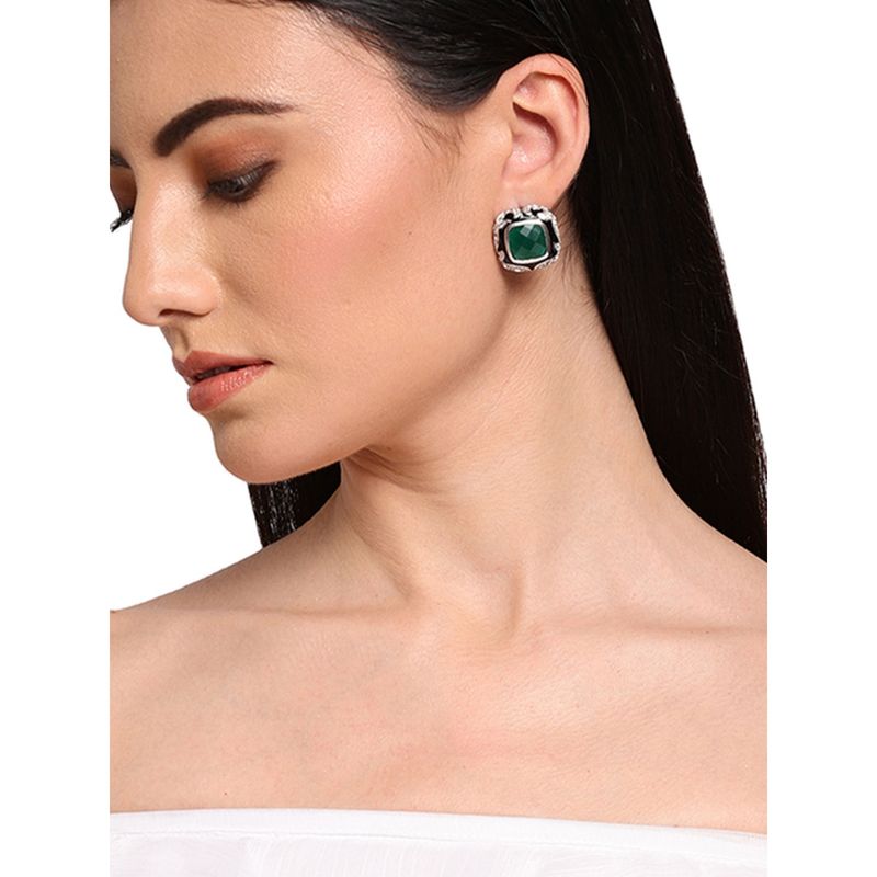 Gold Plated Green Stone Studded Studs with Push Back Closure: Buy Gold ...