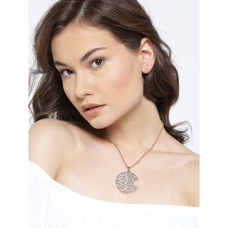 Buy Youbella Gold-Toned Stone Studded Crescent-Shaped Pendant With ...
