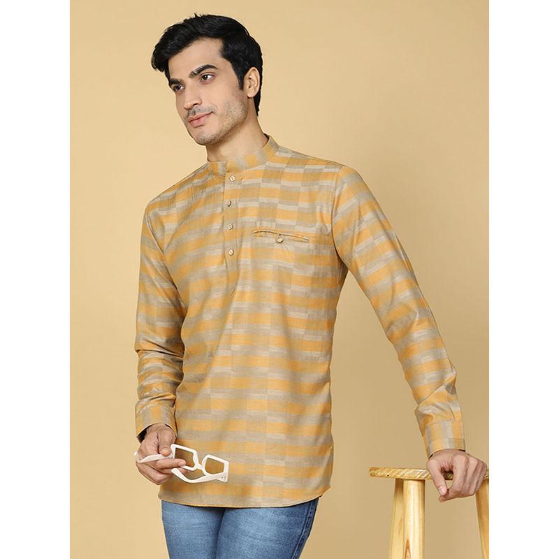 Buy TABARD Cotton Full Sleeve Regular Fit Checks Yellow Short Kurta for ...