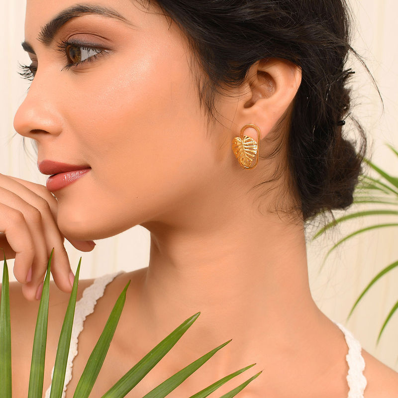 Buy Voylla Hawaii Mounted Mini Monstera Studs Online