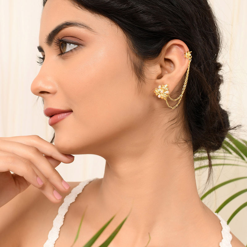 Buy Voylla Hawaii Plumeria Pearl Begroan Earrings Online