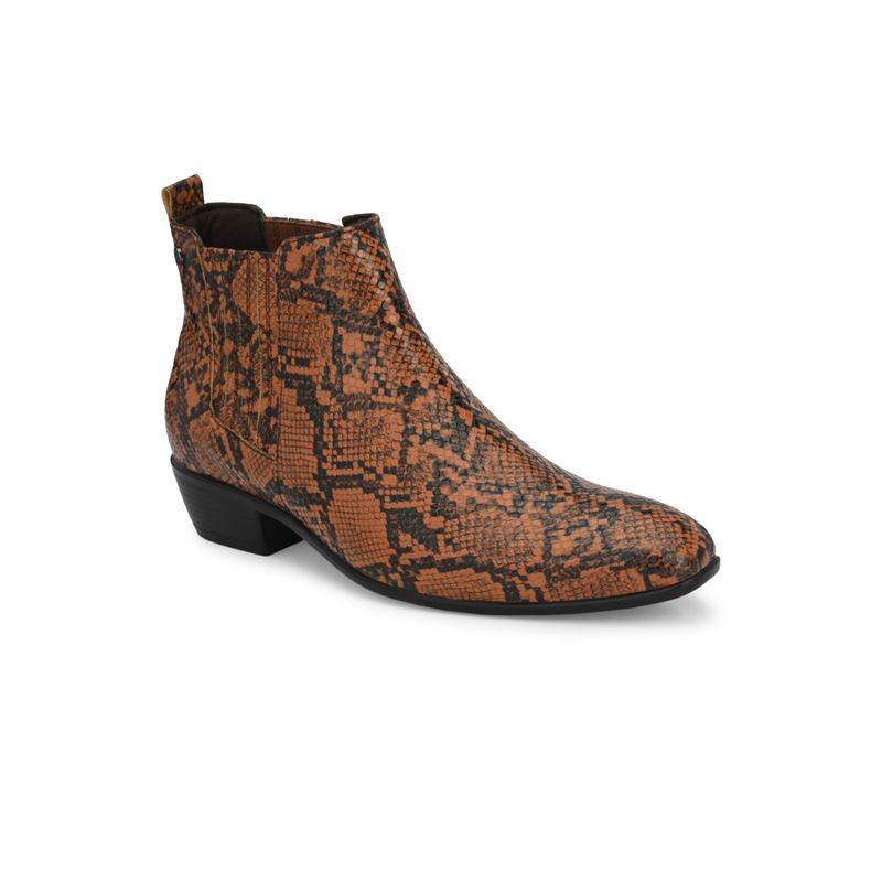 Buy Delize Brown Reptile Print Vegan Leather Mens Cowboy Chelsea Boots ...